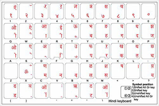 GetUSCart- Hindi New Keyboard Decals with RED Lettering ON Transparent ...