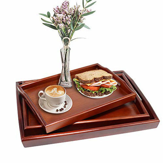 GetUSCart- Reliancer Set of 3 Large Wooden Serving Trays w/Handles ...
