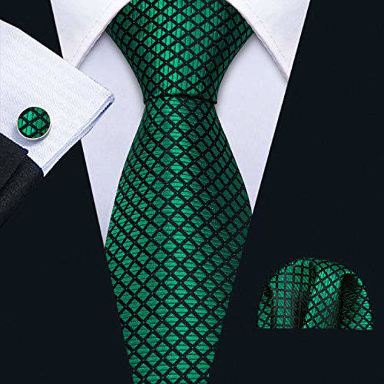 GetUSCart- Barry.Wang Emerald Green Silk Tie Set Tartan Ties for Men