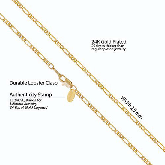 GetUSCart- LIFETIME JEWELRY 2.5mm Figaro Chain Necklace 24k Real Gold ...
