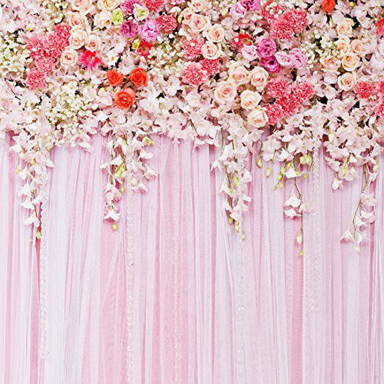 GetUSCart- 5x5ft Pink Flowers Backdrop Wedding Photography Background ...