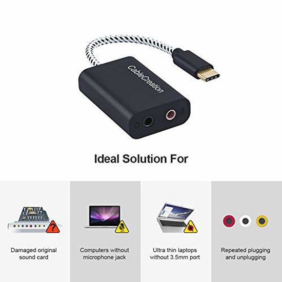 GetUSCart- USB-C Microphone Adapter, CableCreation Type C External Stereo Sound Card with 3.5mm ...