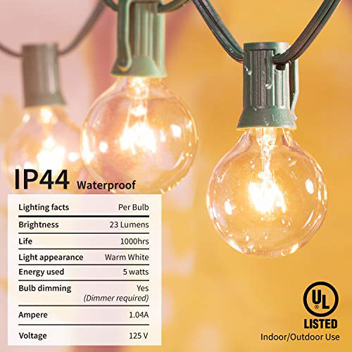 GetUSCart- Outdoor String Light 25Feet G40 Globe Patio Lights with 26 ...