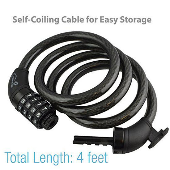 GetUSCart- Lumintrail Bike Cable Lock, Self Coiling 12mm Braided Steel Cable Resettable ...