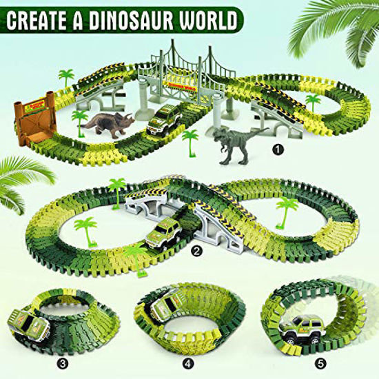 GetUSCart- AUUGUU Kids Dinosaur Race Car Track with Flexible Track ...