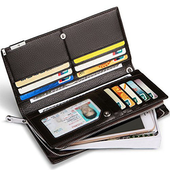 GetUSCart- Huztencor Long Wallets for Men Leather RFID Blocking Wallet ...