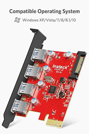 GetUSCart- Inateck PCI-e to USB 3.0 (4 Ports) PCI Express Card and 15-Pin Power Connector, Red ...