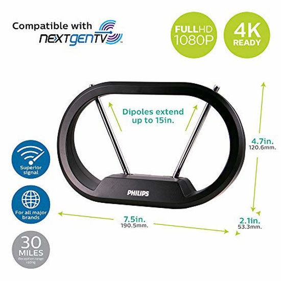GetUSCart- Philips Modern Loop Rabbit Ears Indoor TV Antenna, 15 inch ...