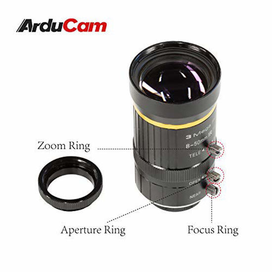 GetUSCart- Arducam 8-50mm C-Mount Zoom Lens for IMX477 Raspberry Pi HQ Camera, with C-CS Adapter