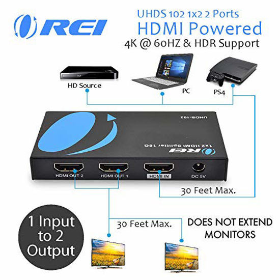 GetUSCart- Orei UltraHD 4K @ 60 Hz 1 X 2 HDMI Splitter 1 in 2 Out 2 Port 2: 8-Bit - HDMI 2.0 ...