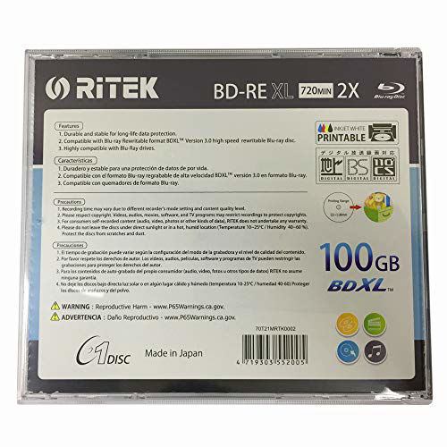GetUSCart- 10 Pack Ritek BD-RE XL Rewritable BDXL 100GB Triple Layers 2X White Inkjet Hub ...