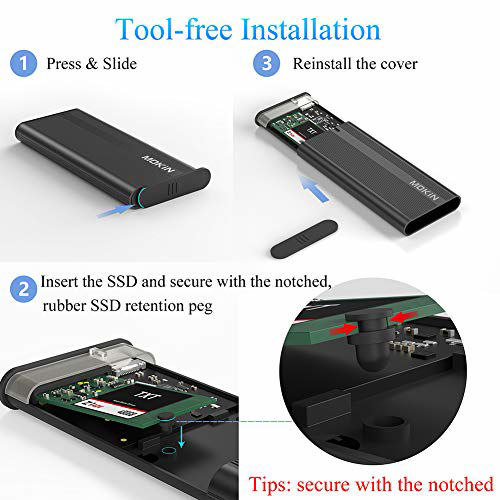GetUSCart- M.2 NVME SSD Enclosure Adapter Tool-Free, USB C 3.1 Gen 2 10Gbps to NVME PCIe M-Key(B ...