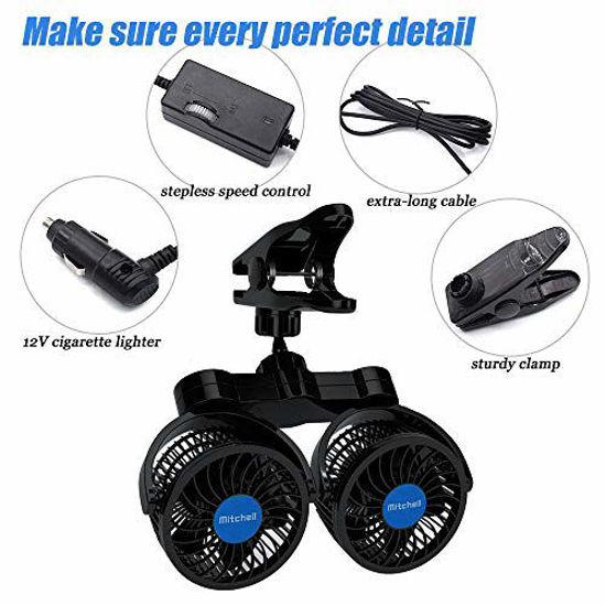 GetUSCart- QIFUN 12V Adjustable Dual Head Clip Fan, 4 Inches Electric ...