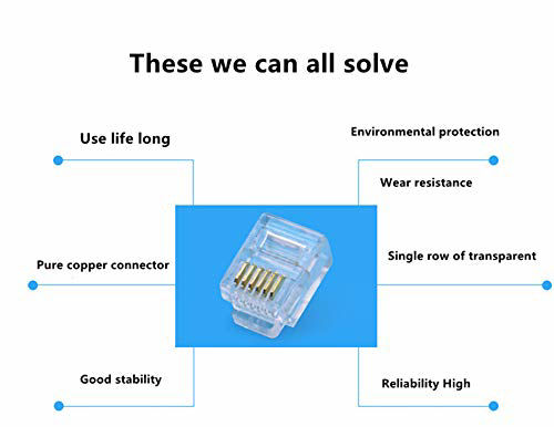 GetUSCart- 100 Pack RJ12 6P6C Plug, Uvital Transparent Telephone Jack ...