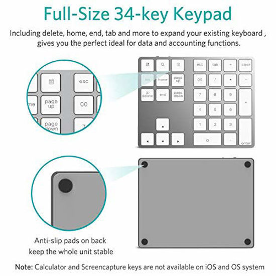 GetUSCart- Bluetooth Numeric Keypad, Rechargeable Aluminum 34-Key Number Pad Slim External ...