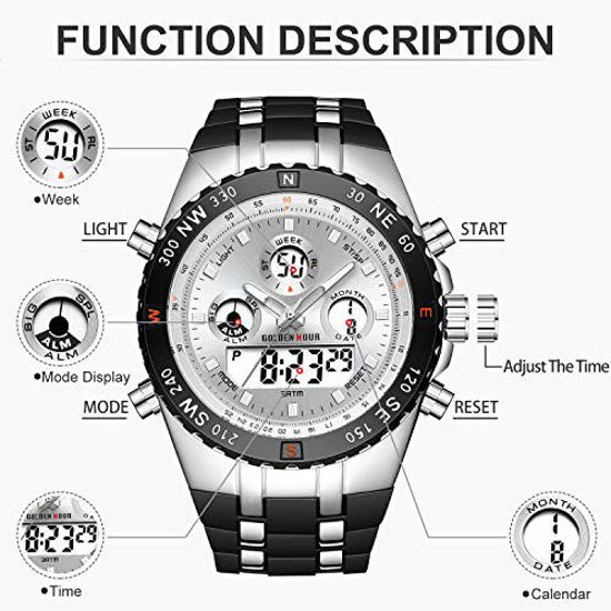GetUSCart- GOLDEN HOUR Huge Heavy Military Sports Watches for Men, 3ATM ...
