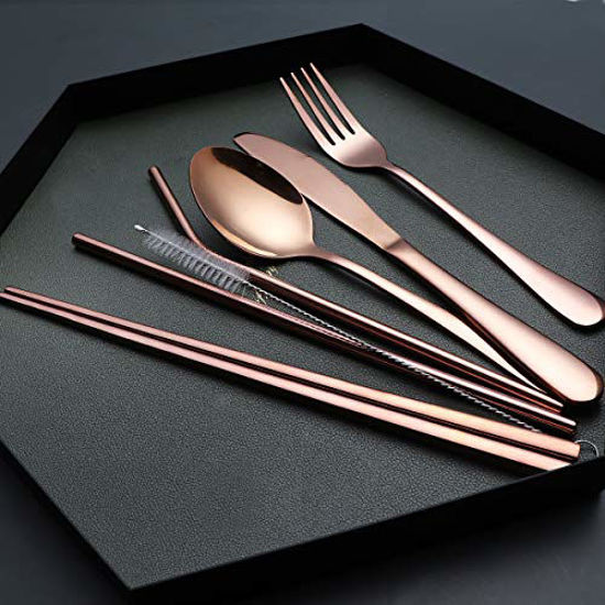 GetUSCart- Portable Stainless Steel Flatware Set, Travel Camping Cutlery Set, Portable Utensil ...