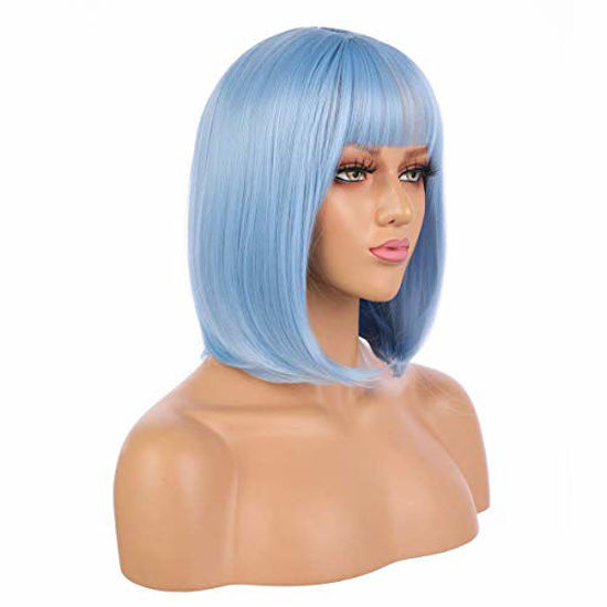 Getuscart Enilecor Straight Short Bob Wigs 14 With Flat Bangs Cosplay Hair Wig For Women
