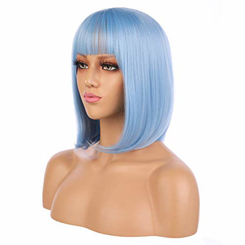 GetUSCart- eNilecor Straight Short Bob Wigs 14" with Flat Bangs Cosplay ...