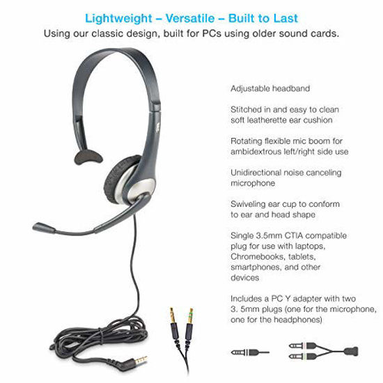 GetUSCart- Cyber Acoustics Mono Headset, headphone with microphone, great for K12 School ...