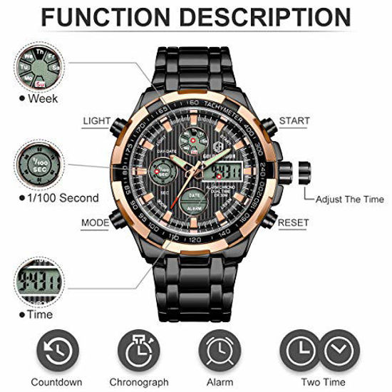 GetUSCart- GOLDEN HOUR Heavy Stainless Steel Analog Digital Mens ...