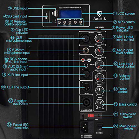 GetUSCart- AKUSTIK Dual 2-Way Powered PA Speaker System, Portable DJ ...