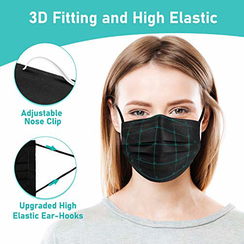 GetUSCart- 50pcs Boxed Black Face Mask,Comfortable 3 Layer Disposable ...