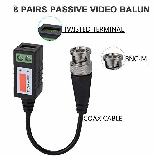 GetUSCart- Video Balun Connectors Passive 8 Pairs Cat5 HD Mini CCTV BNC Video Balun Transceiver ...