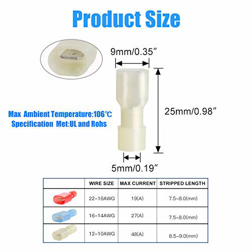 GetUSCart- AIRIC Male Spade Connector 12-10 Gauge 100PCS Nylon Fully ...