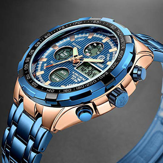 GetUSCart- GOLDEN HOUR Luxury Stainless Steel Analog Digital Watches ...