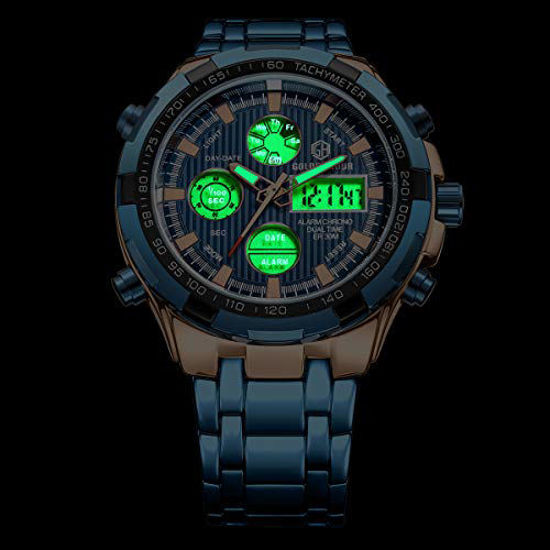 GetUSCart- GOLDEN HOUR Luxury Stainless Steel Analog Digital Watches ...