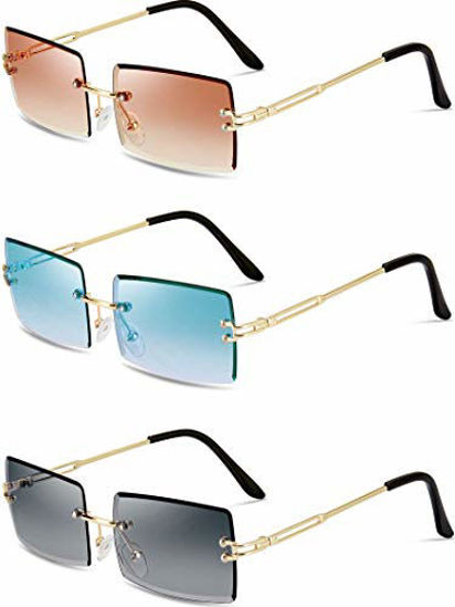 GetUSCart- 3 Pairs Rimless Rectangle Sunglasses Tinted Frameless ...