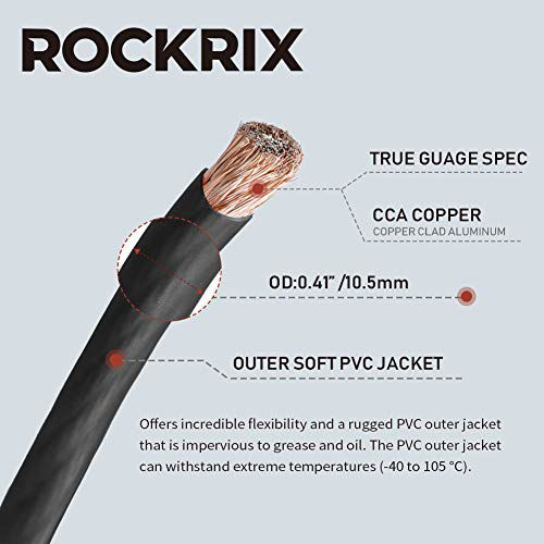 GetUSCart- ROCKRIX 4 Gauge Black 25ft Amplifier Amp Power/Ground Wire ...