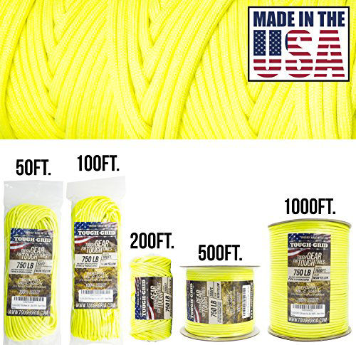 GetUSCart- TOUGH-GRID 750lb Neon Yellow Paracord/Parachute Cord ...