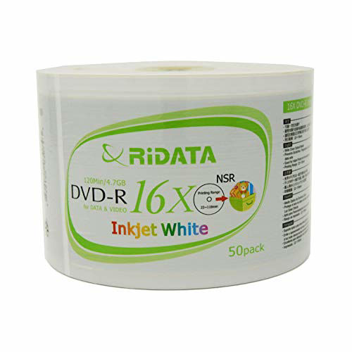 GetUSCart- 100 Pack Ridata DVD-R 16X 4.7GB 120 Min White Inkjet Hub Printable Blank Data Video ...
