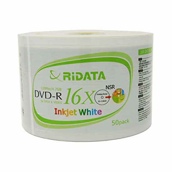 GetUSCart- 100 Pack Ridata DVD-R 16X 4.7GB 120 Min White Inkjet Hub Printable Blank Data Video ...
