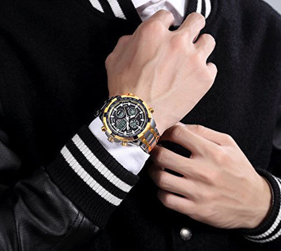 GetUSCart- GOLDEN HOUR Luxury Stainless Steel Analog Digital Watches ...
