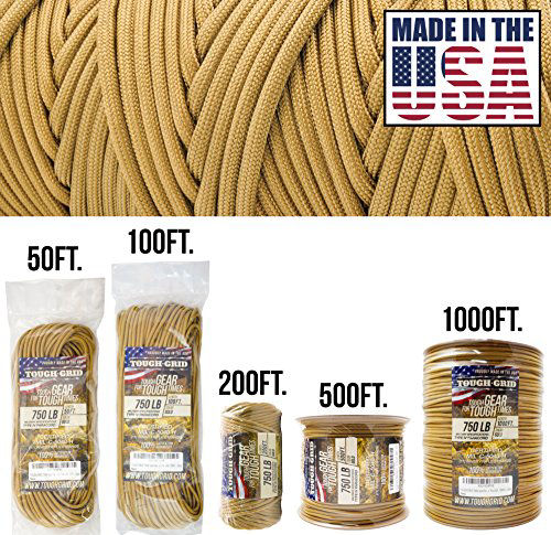 GetUSCart- TOUGH-GRID 750lb Gold Paracord/Parachute Cord - Genuine Mil ...