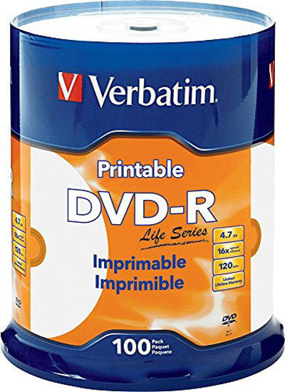 GetUSCart- Verbatim Life Series DVD-R Printable Disc Spindle, Pack Of 100