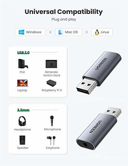 GetUSCart- UGREEN USB External Sound Card Audio Adapter 2 in 1 USB to 3 ...
