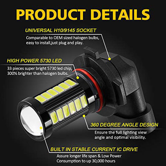 GetUSCart- AUXLIGHT H10 9145 9140 9045 9155 9040 PY20D LED Fog Light ...