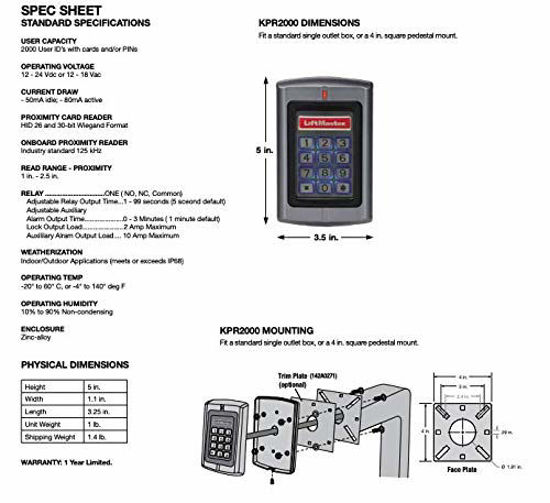 GetUSCart- LiftMaster KPR2000 KeyPad/Card Reader Weigand or Stand Alone ...
