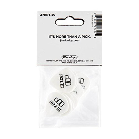 GetUSCart- Jim Dunlop 478P1.35 Tortex White Jazz III, 1.35mm, 12/Player ...