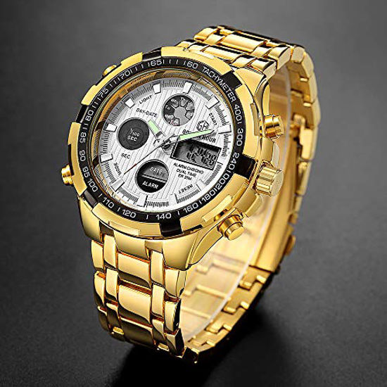 GetUSCart- GOLDEN HOUR Luxury Stainless Steel Analog Digital Watches ...