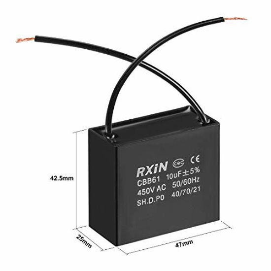GetUSCart- uxcell CBB61 Run Capacitor 450V AC 10uF 2 Cable Metallized ...