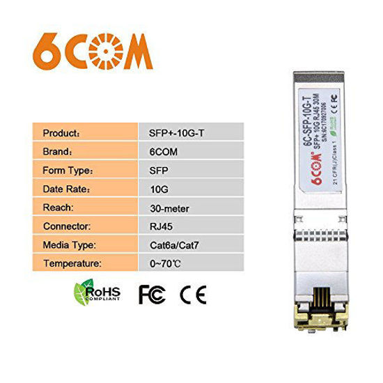 GetUSCart- 6COM 10GBase-T SFP+ Copper RJ45 Module Transceiver for Ubiquiti UF-RJ45-10G, Netgear ...