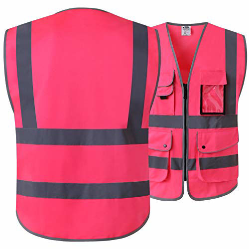 GetUSCart- JKSafety 9 Pockets Class 2 High Visibility Zipper Front Safety Vest With Reflective ...