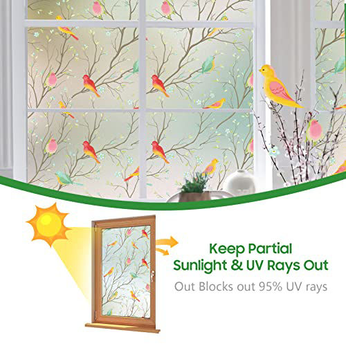 GetUSCart- Coavas Privacy Window Film Opaque Non-Adhesive Frosted Bird ...