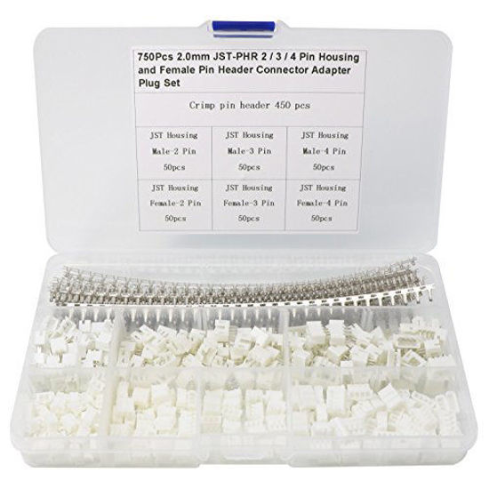 GetUSCart- 750 Pcs 2.0mm JST-PHR Connector Kit with 2.0mm Female Pin Header and 2/3/4 Pin ...