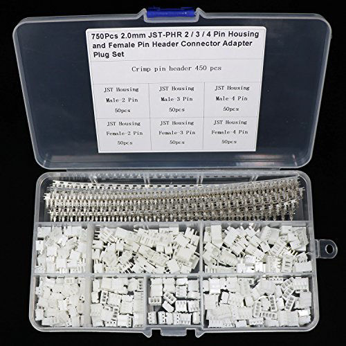 GetUSCart- 750 Pcs 2.0mm JST-PHR Connector Kit with 2.0mm Female Pin Header and 2/3/4 Pin ...